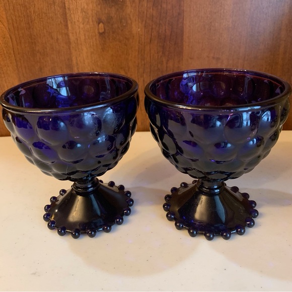 Dining | Vintage Set Of Two Deep Cobalt Blue Purple Bubble Glass Goblet ...